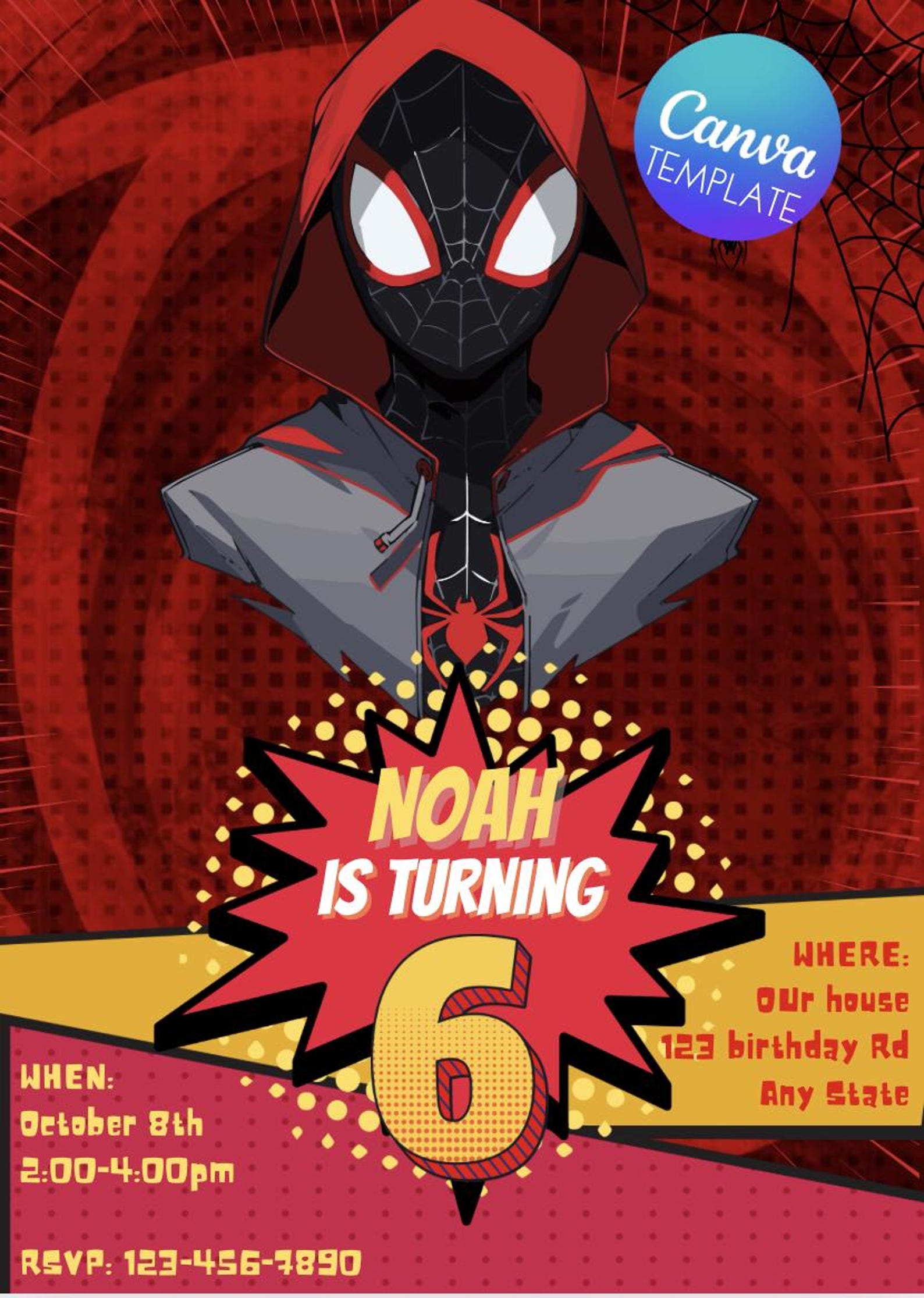 Miles Morales Spiderman Birthday Invitation Template, Free Thank You ...