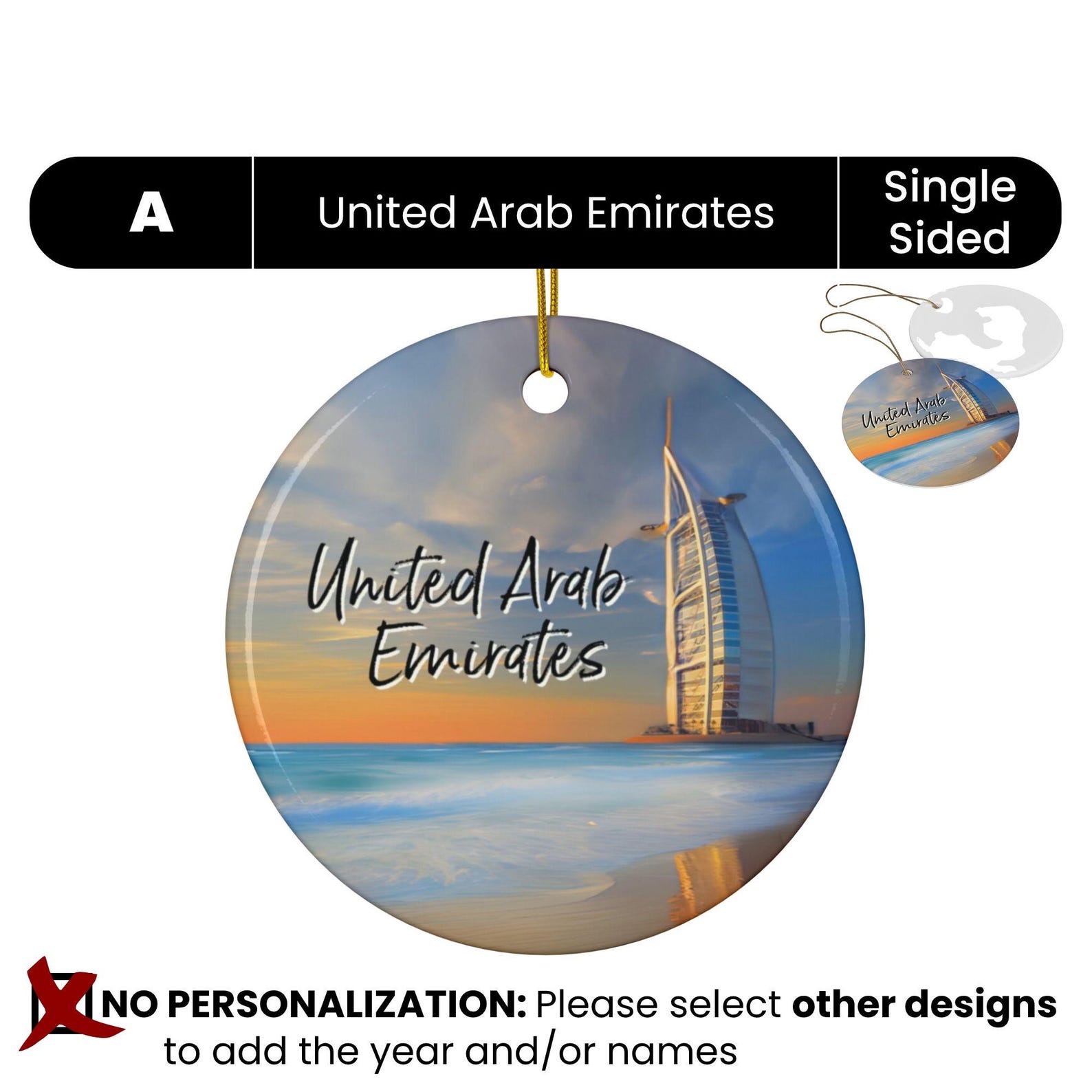 United Arab Emirates Personalized Ornaments • dubai Vacation Memento ...