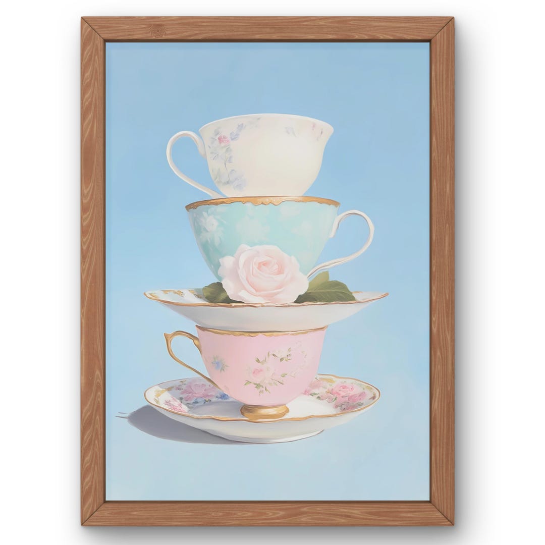 Vintage Tea Cups Wall Art Print | Floral Home Decor, Tea Party Decor ...