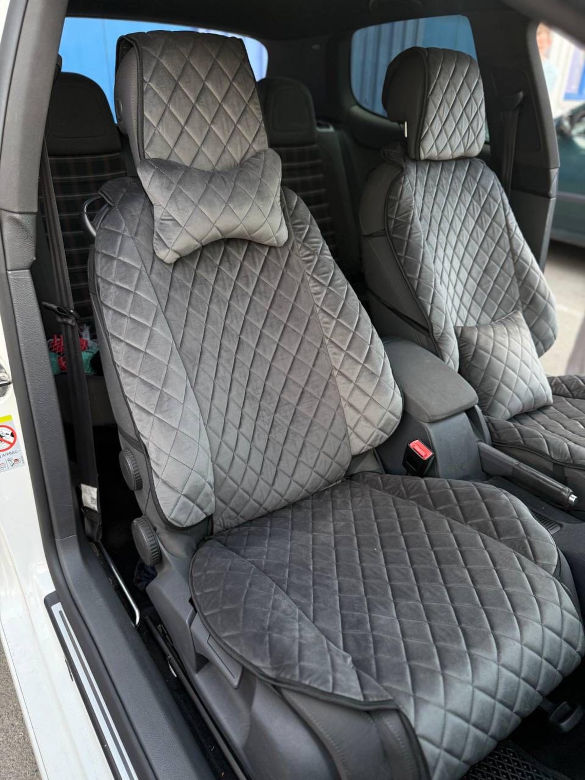 Dark Grey Alcantara-style Front Seat Cover Set With Quilted Stitch ...