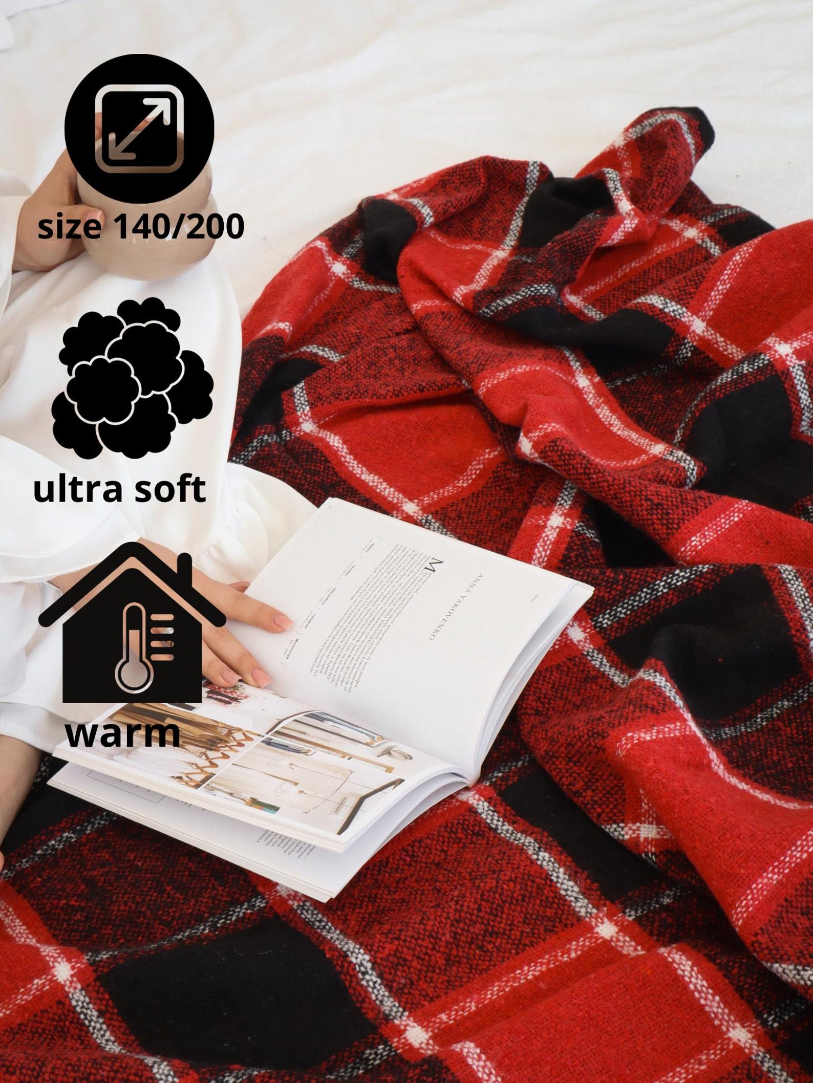 Colorful Checkered Blanket – Red & Black Plaid Throw, Cozy Couch ...