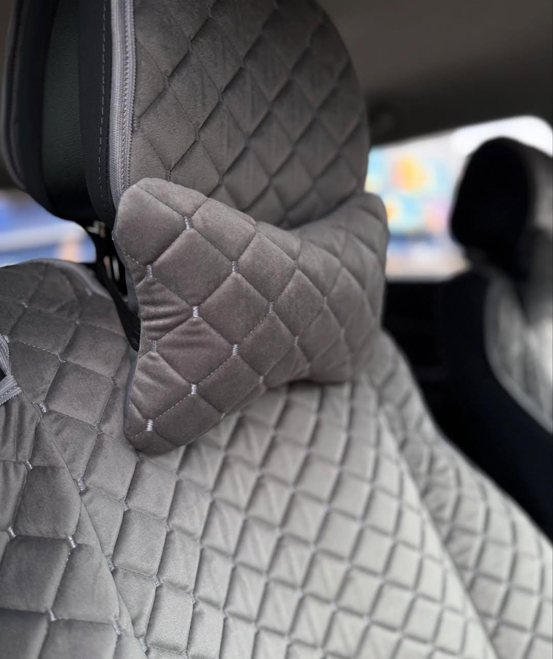 Dark Grey Alcantara-style Front Seat Cover Set - Diamond Stitch, Grey ...