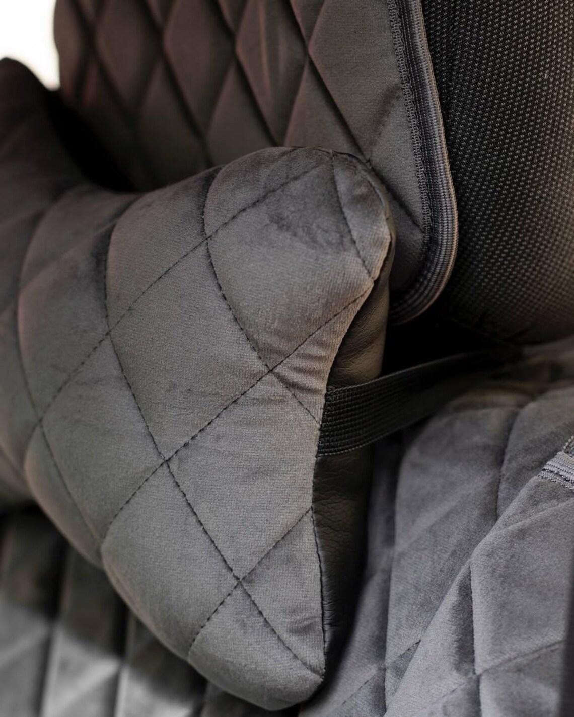 Dark Grey Alcantara-style Front Seat Cover Set With Quilted Stitch ...