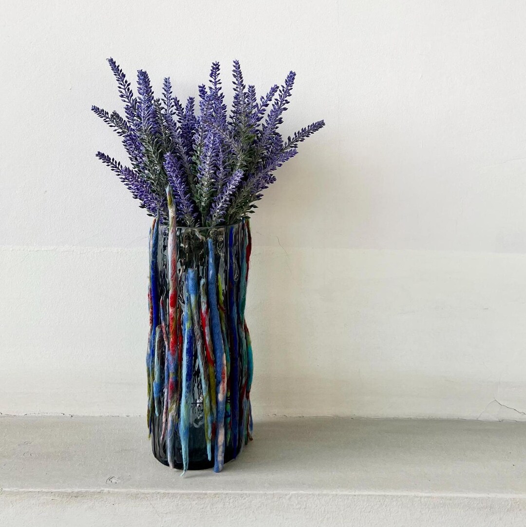 Unique Tree Trunk Inspired Vase for Interior - Colorful Wool & Glass ...