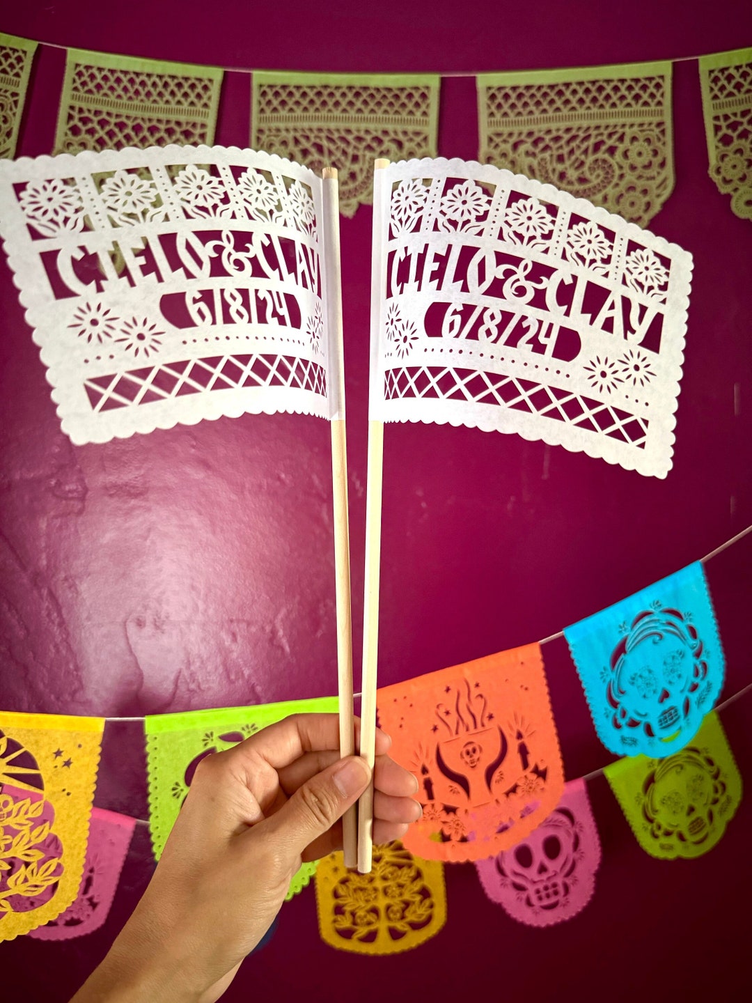 FLORES LINDAS - Personalized Papel Picado Flags - Custom Words, Color ...