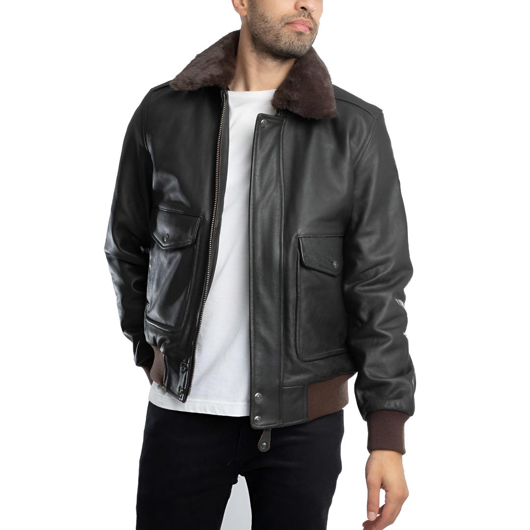 Men's Lambskin Leather Aviator Jacket: Vintage Bomber With Shearling ...