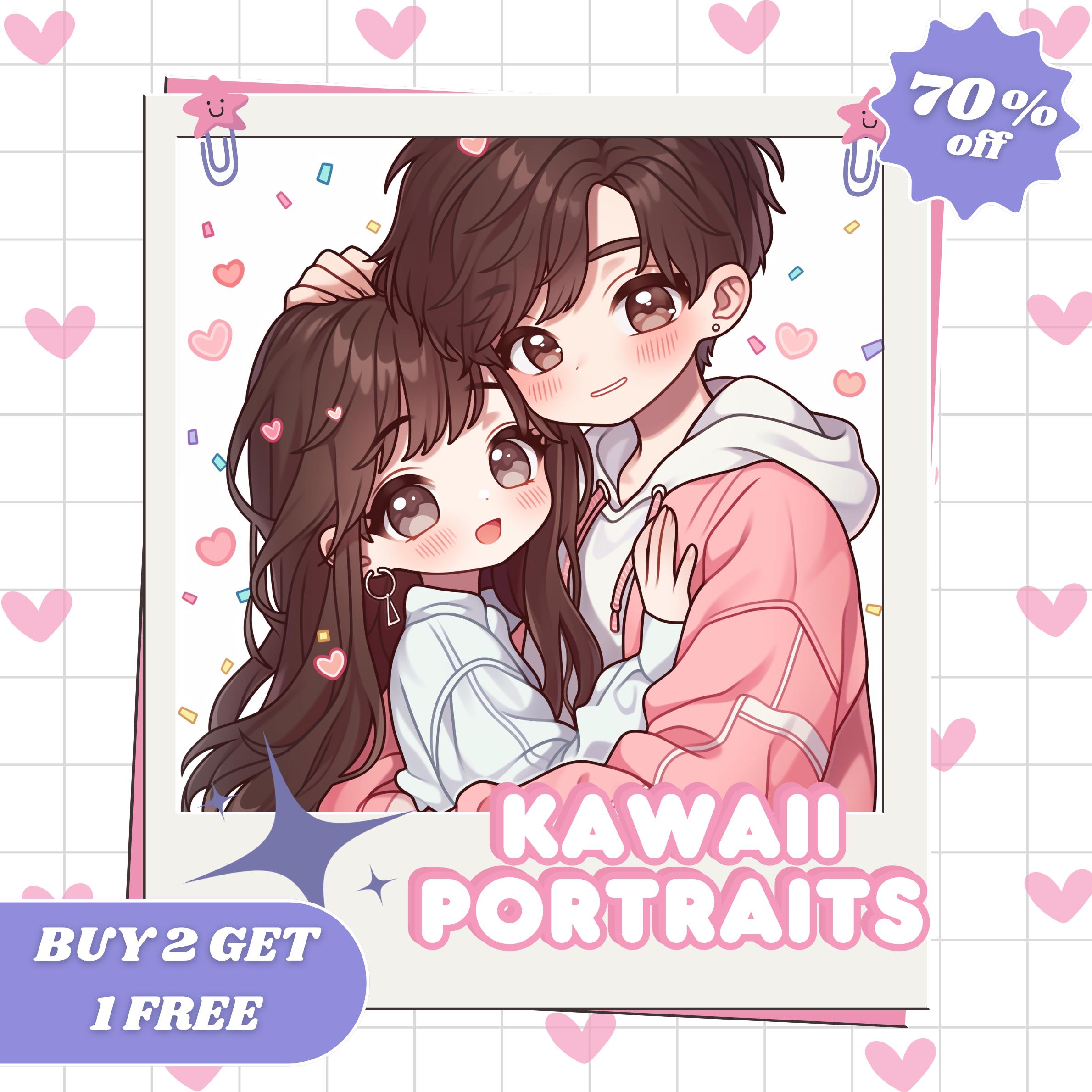 Custom Kawaii Portrait, Kawaii Portrait, Couple Portrait, Chibi ...