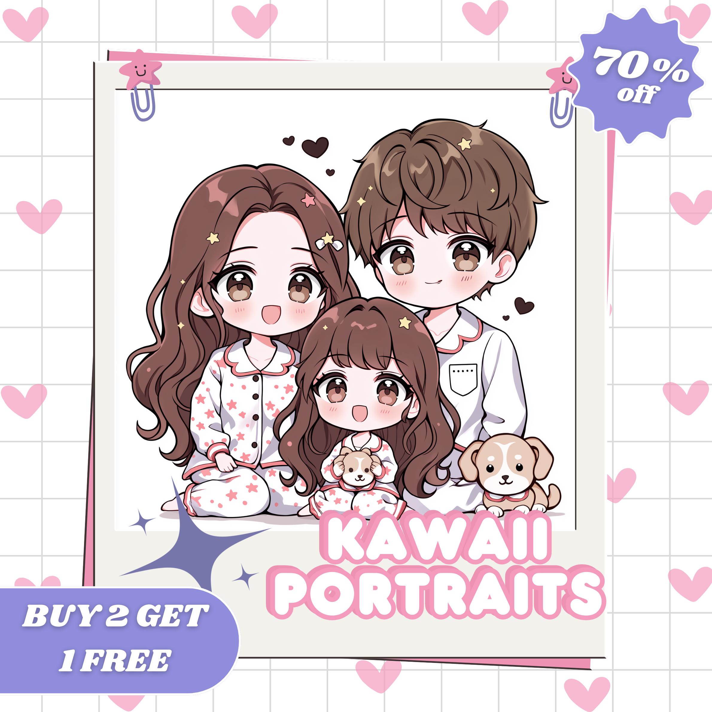 Custom Kawaii Portrait, Kawaii Portrait, Couple Portrait, Chibi ...