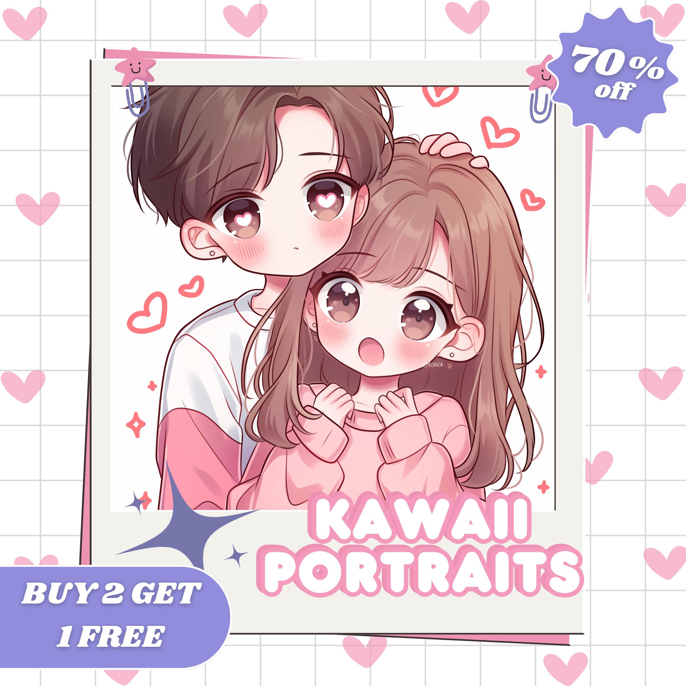 Custom Kawaii Portrait, Kawaii Portrait, Couple Portrait, Chibi ...
