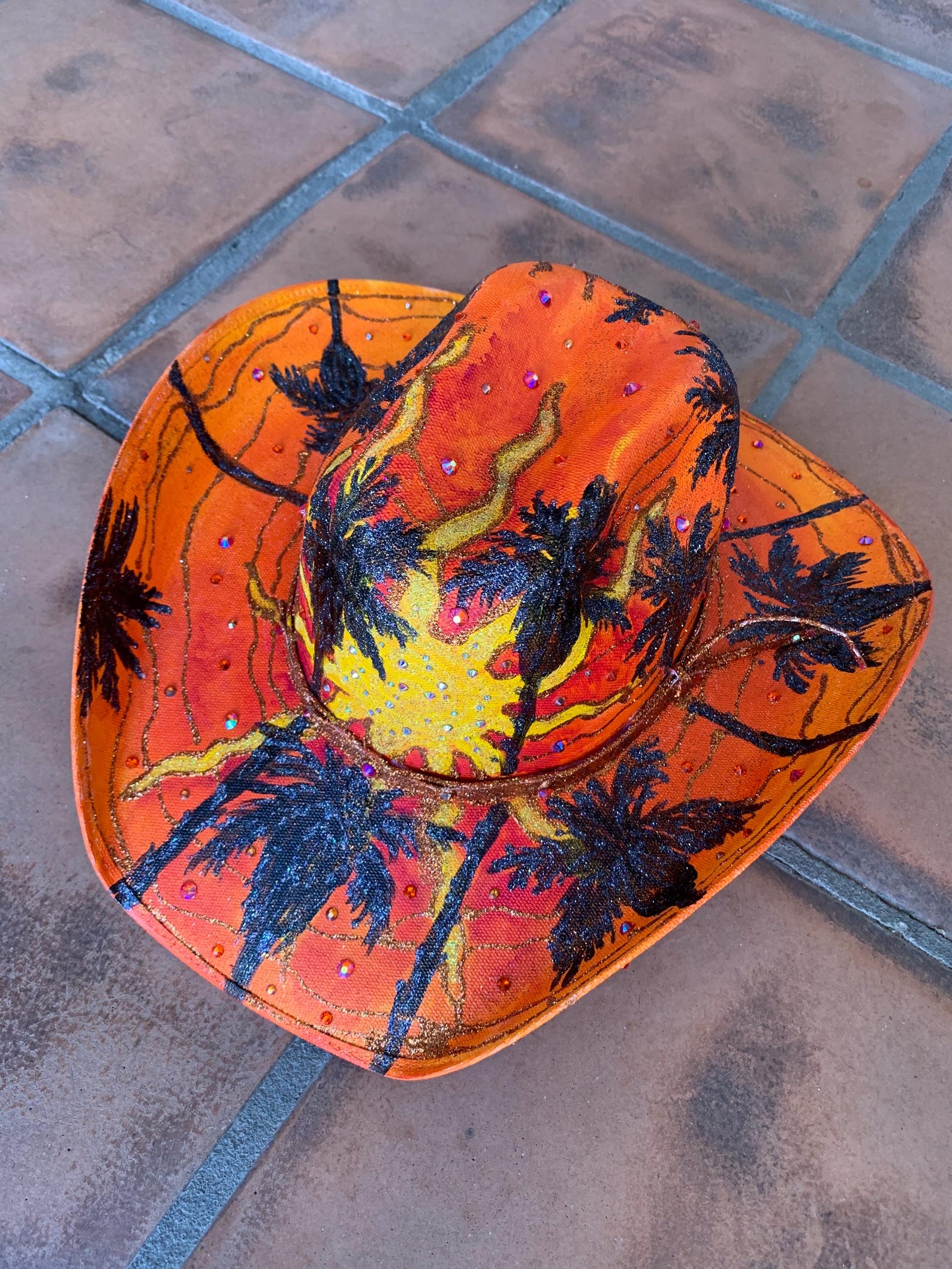 Orange Sun and Palm Trees Desert Bling Rhinestone Cowboy Hat - Etsy