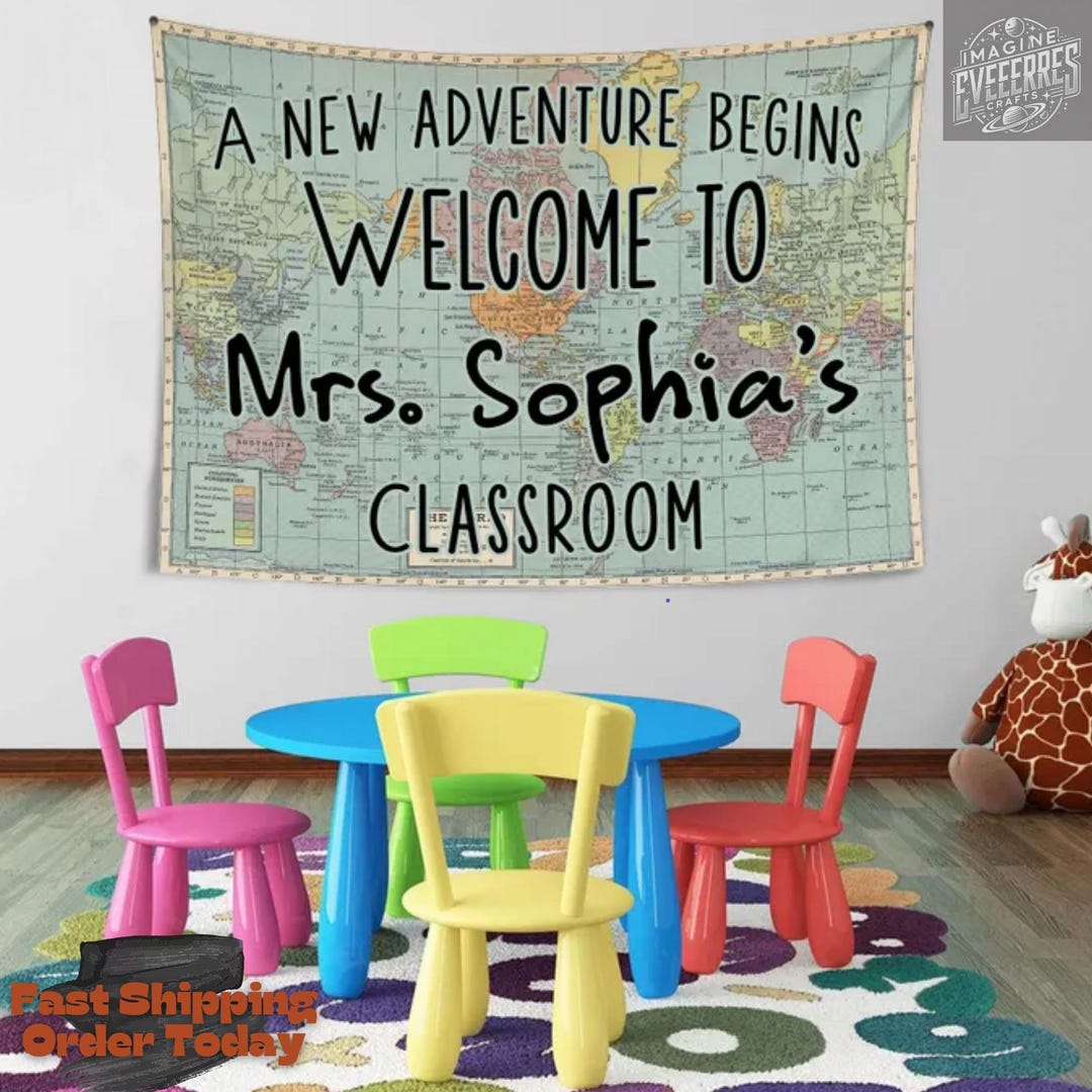 Custom Geography Tapestry Back to School, Personalized Classroom Wall ...