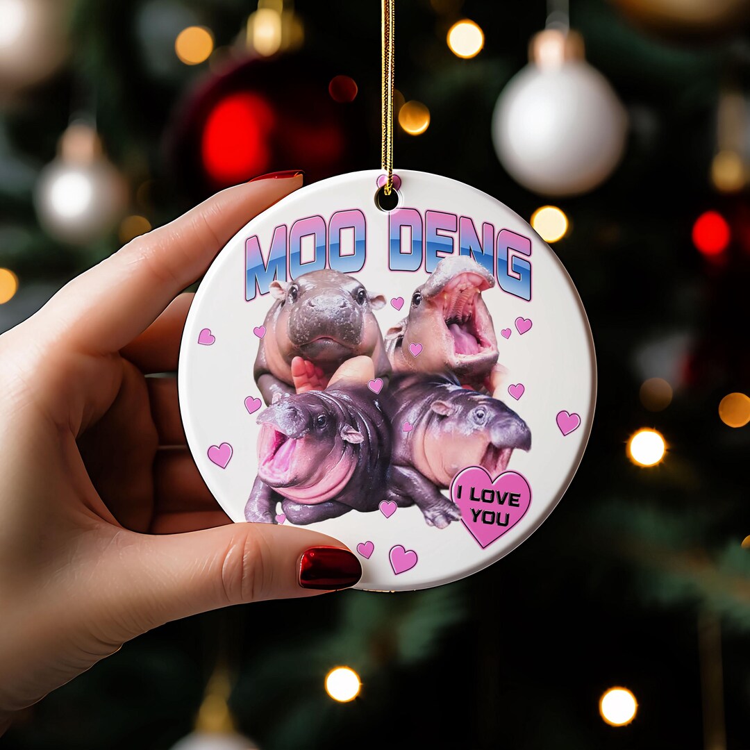 Christmas Moo Deng Ornament, Moo Deng I Love You Ornament, Moo Deng ...