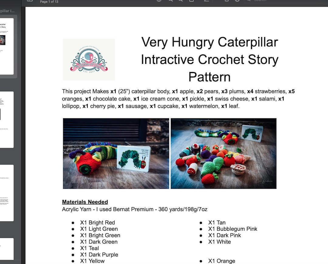 PATTERN - Very Hungry Caterpillar Interactive Crochet Story - Etsy
