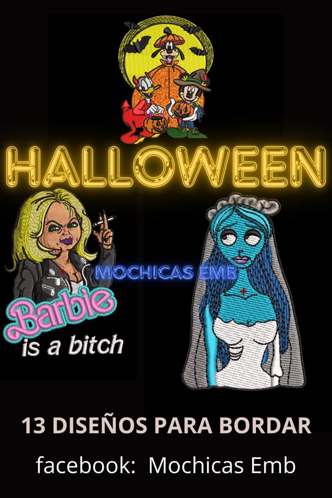 Designs to Embroider Pack of Halloween Punches Skulls Skeleton Pumpkins ...