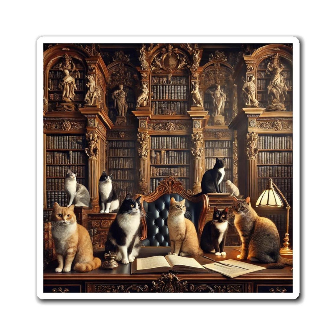 Cats in a Library Magnet Charming and Cozy Bookish Scene - Etsy