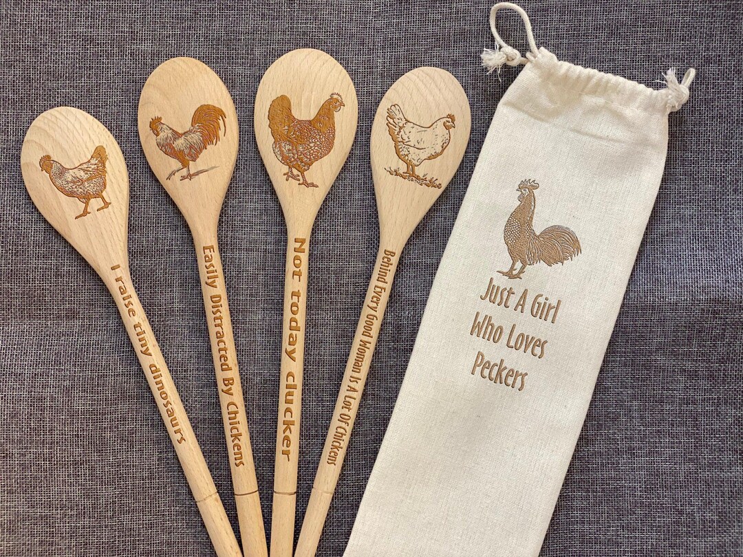 Chicken Engraved Wooden Spoon, Chicken Lover Gifts Carved Wooden Spoon ...