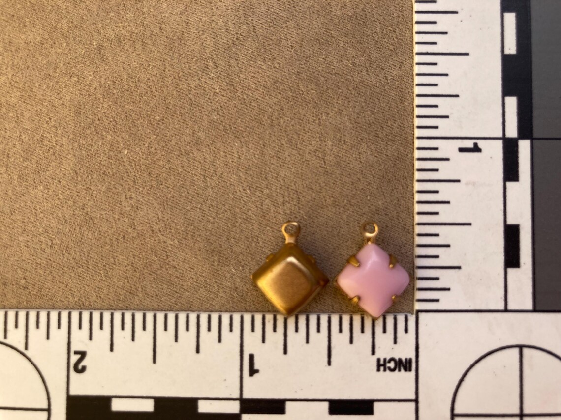 Set of 6, 9x9mm Square Stone Cab in Top Loop Brass Setting, Vintage! - Etsy