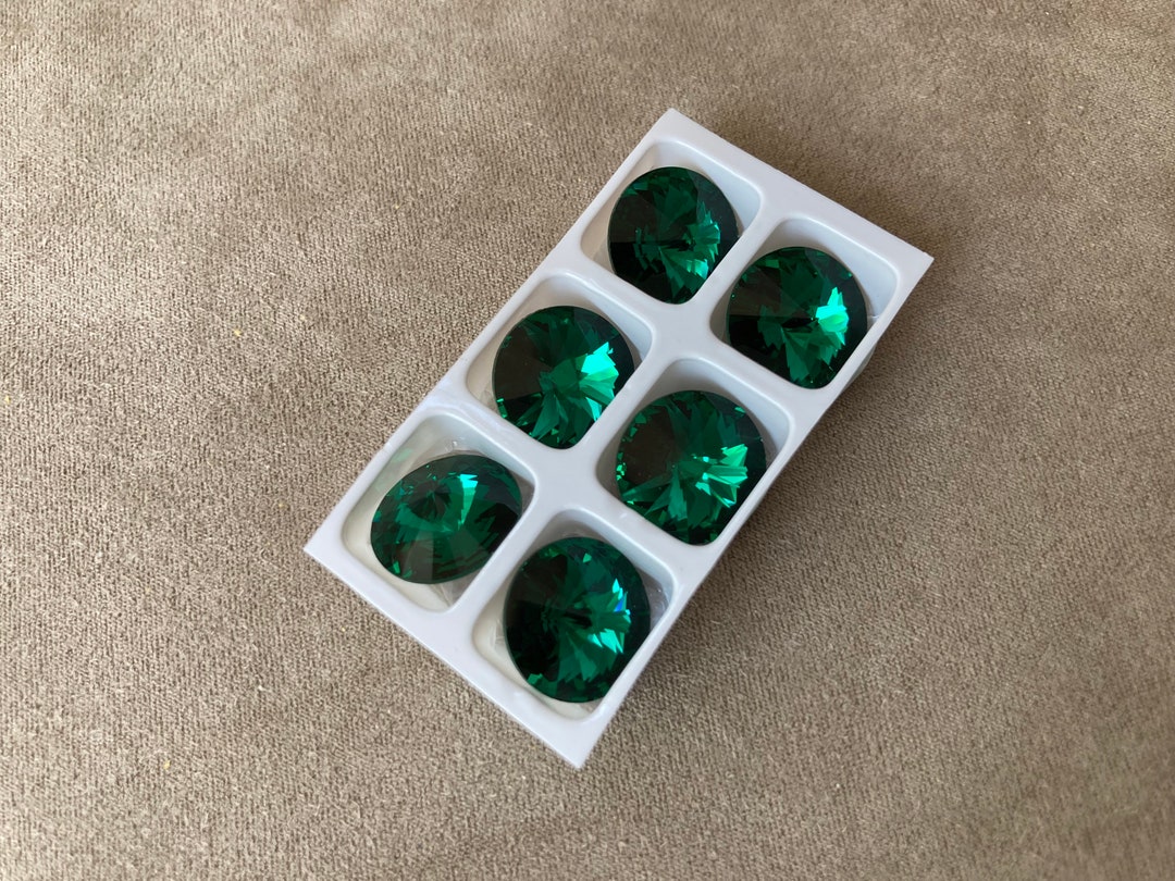 Set of 6, Preciosa MC Emerald Foiled, 12mm Rivoli - Etsy