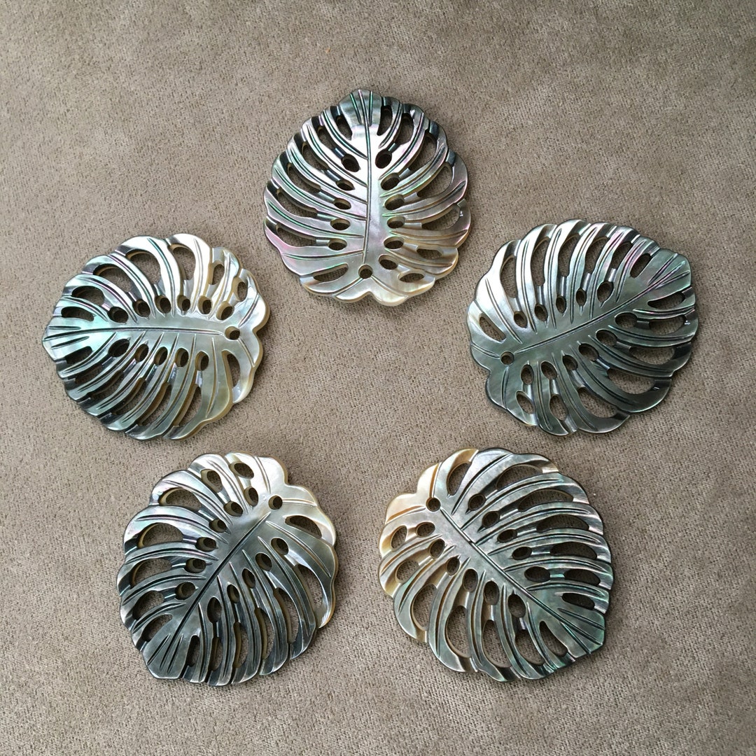 Monstera Palm Leaf Filigree Pendant / Charm, Black Lip Shell, Sold by ...