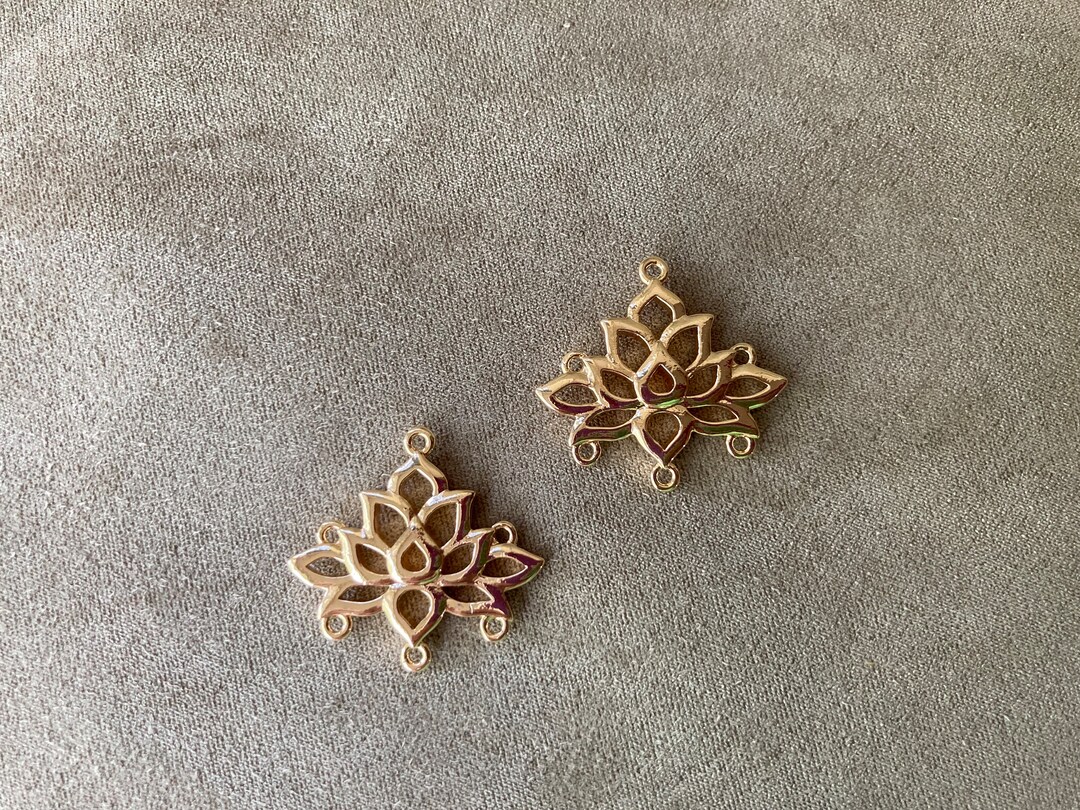 Set of 2, Lotus Chandelier Component, Gold Plated, 21x22mm With 6 Loops ...