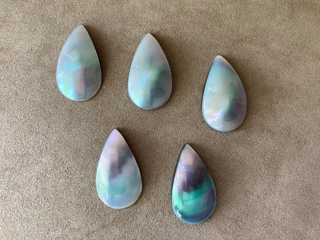Silvery Light Blue Teardrop Turbo Cornutus Shell Flat Back Cabochon ...