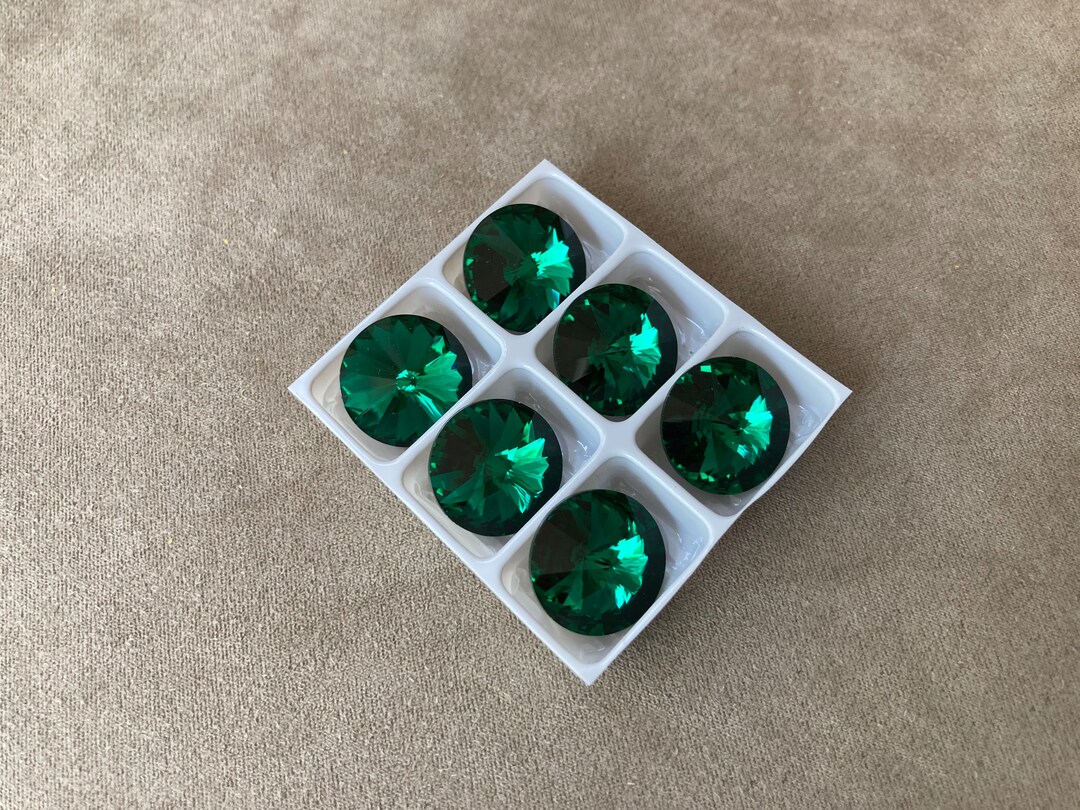 Set of 6, Preciosa MC Emerald Foiled, 14mm Rivoli - Etsy