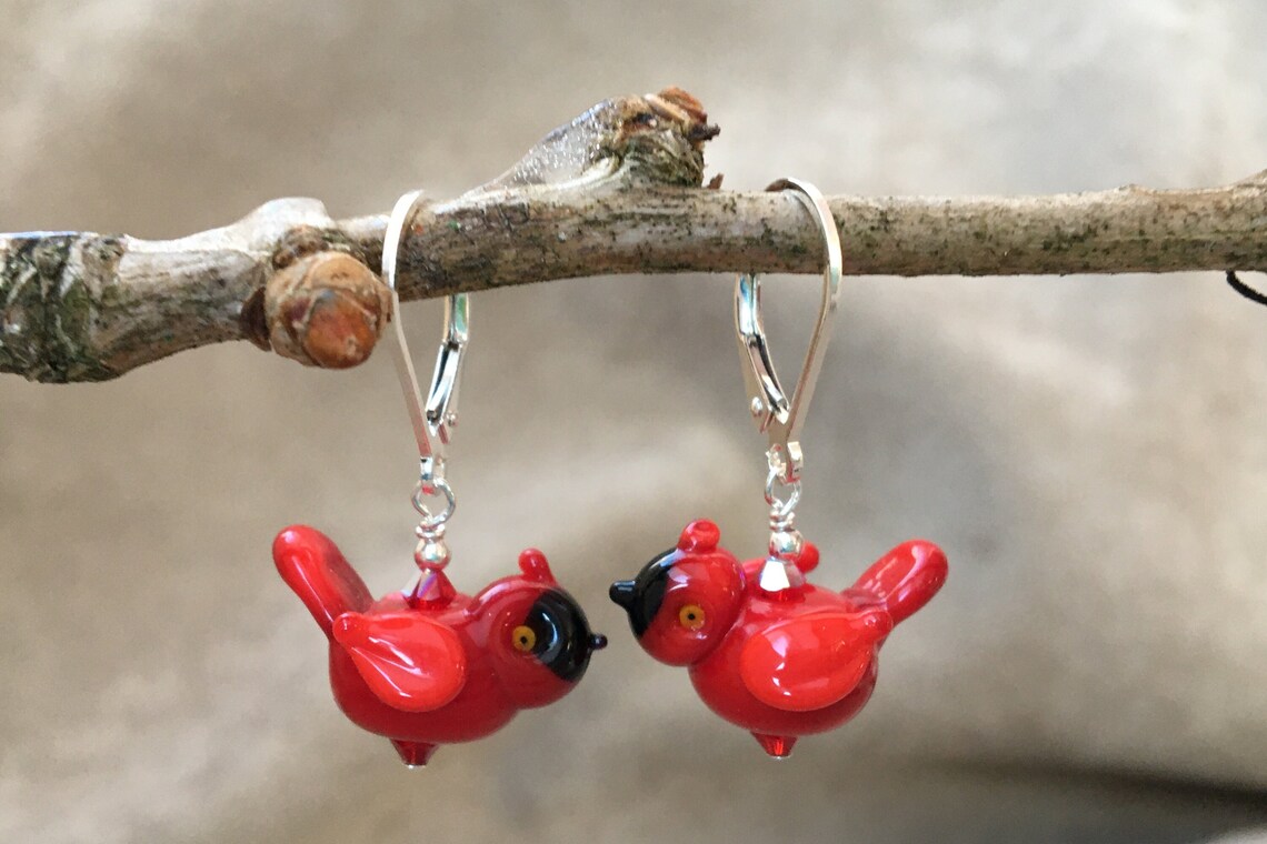 Lampwork Cardinal Sterling Silver Leverback Earrings With - Etsy