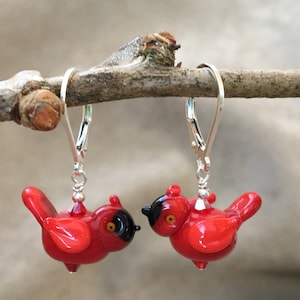 Lampwork Cardinal Sterling Silver Leverback Earrings With Swarovski ...