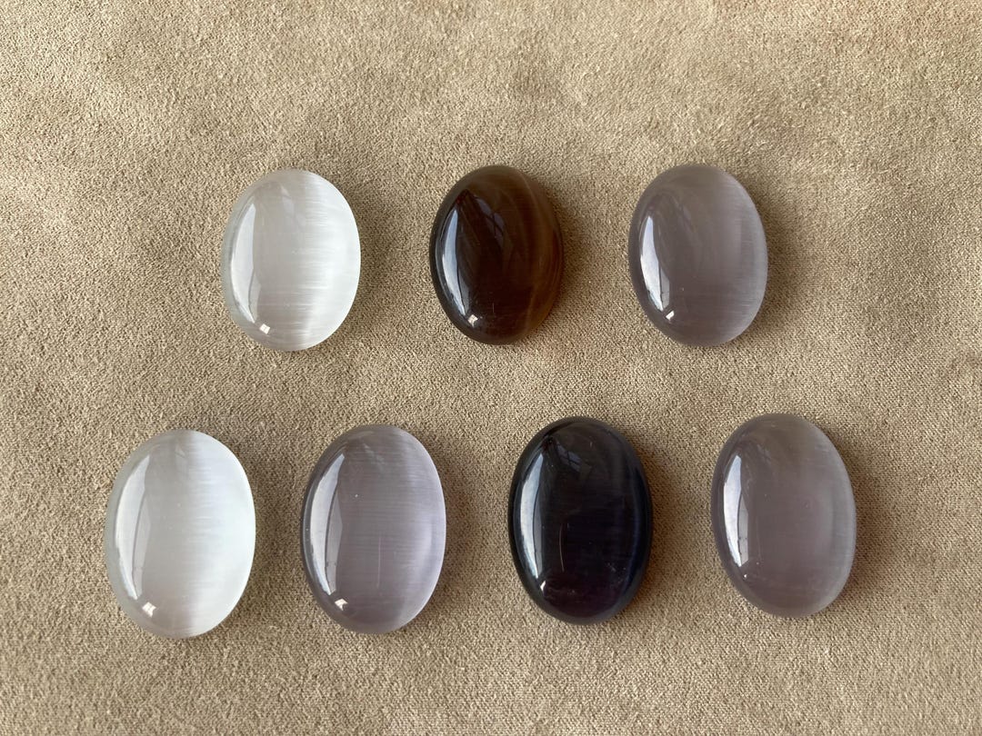 Set of 7, Fiber Optic Cat's Eye Flat Back Cabochon Assortment, 25x18mm ...