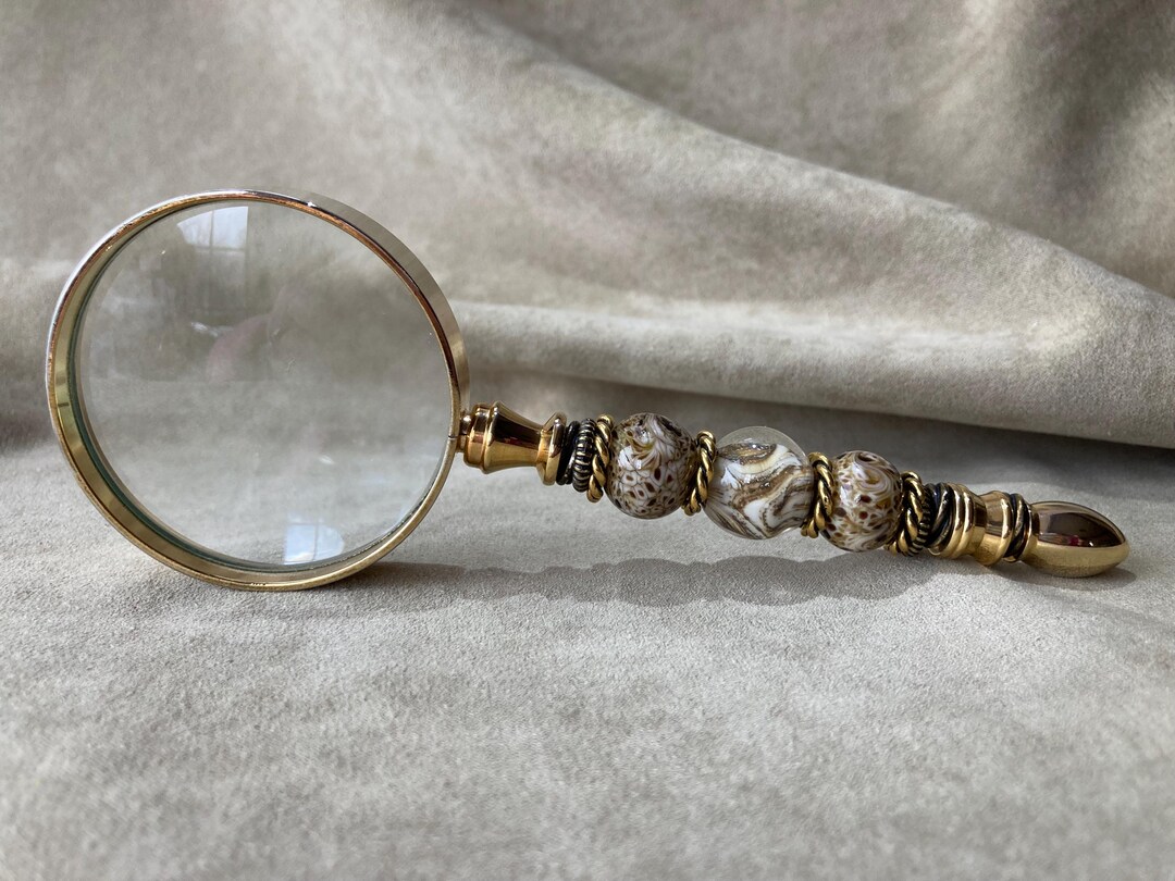 Shades of Brown Bead Decorated Magnifying Glass, Artisan Lampwork ...