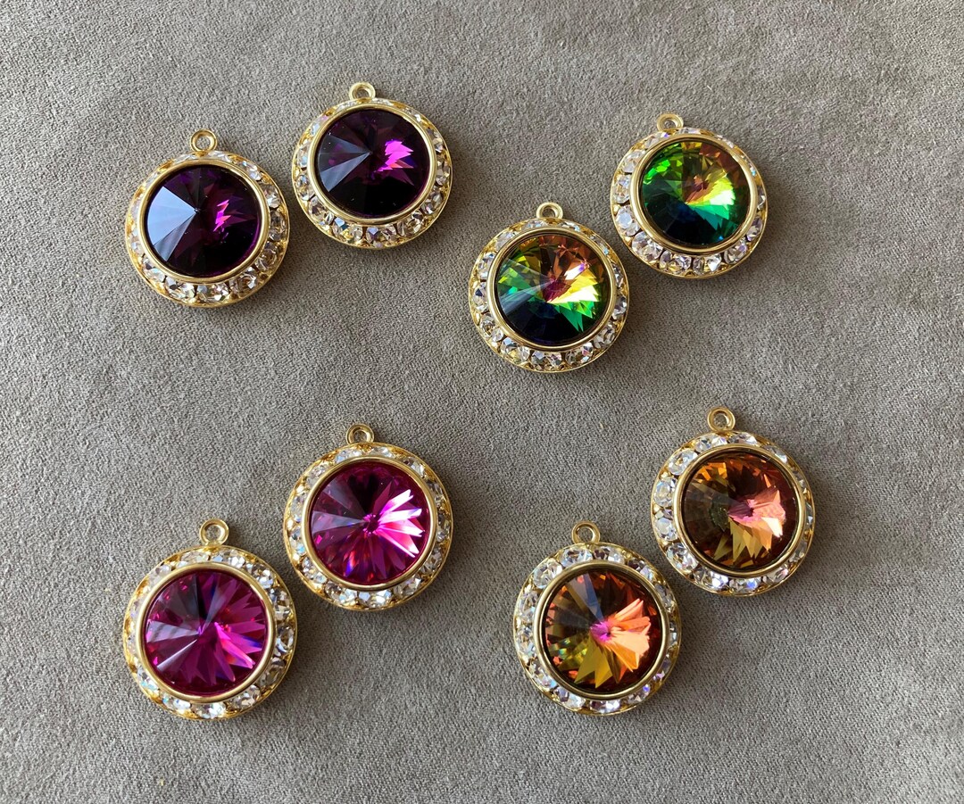 Set of 2, 20mm GP Shrag Crystal Setting Pendant, 4 Colors of 14mm ...
