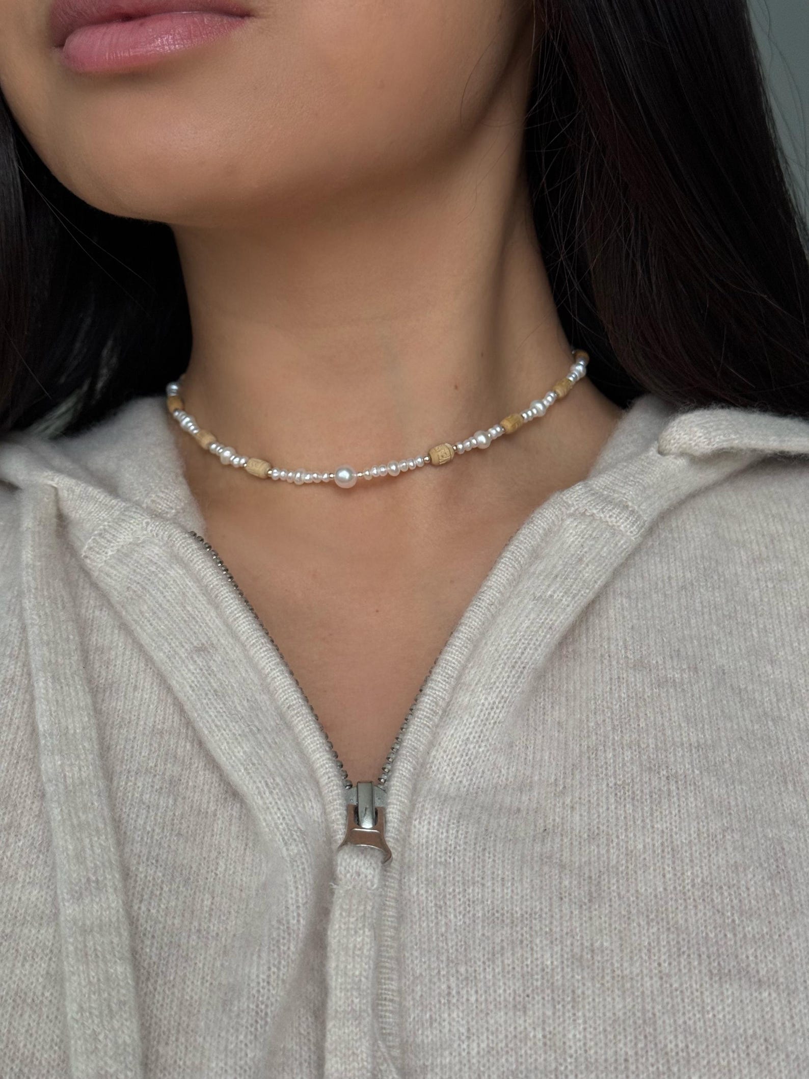 Spiritual Pearl & Tulsi Choker Necklace With Tulasi Beads With ‘radhe ...