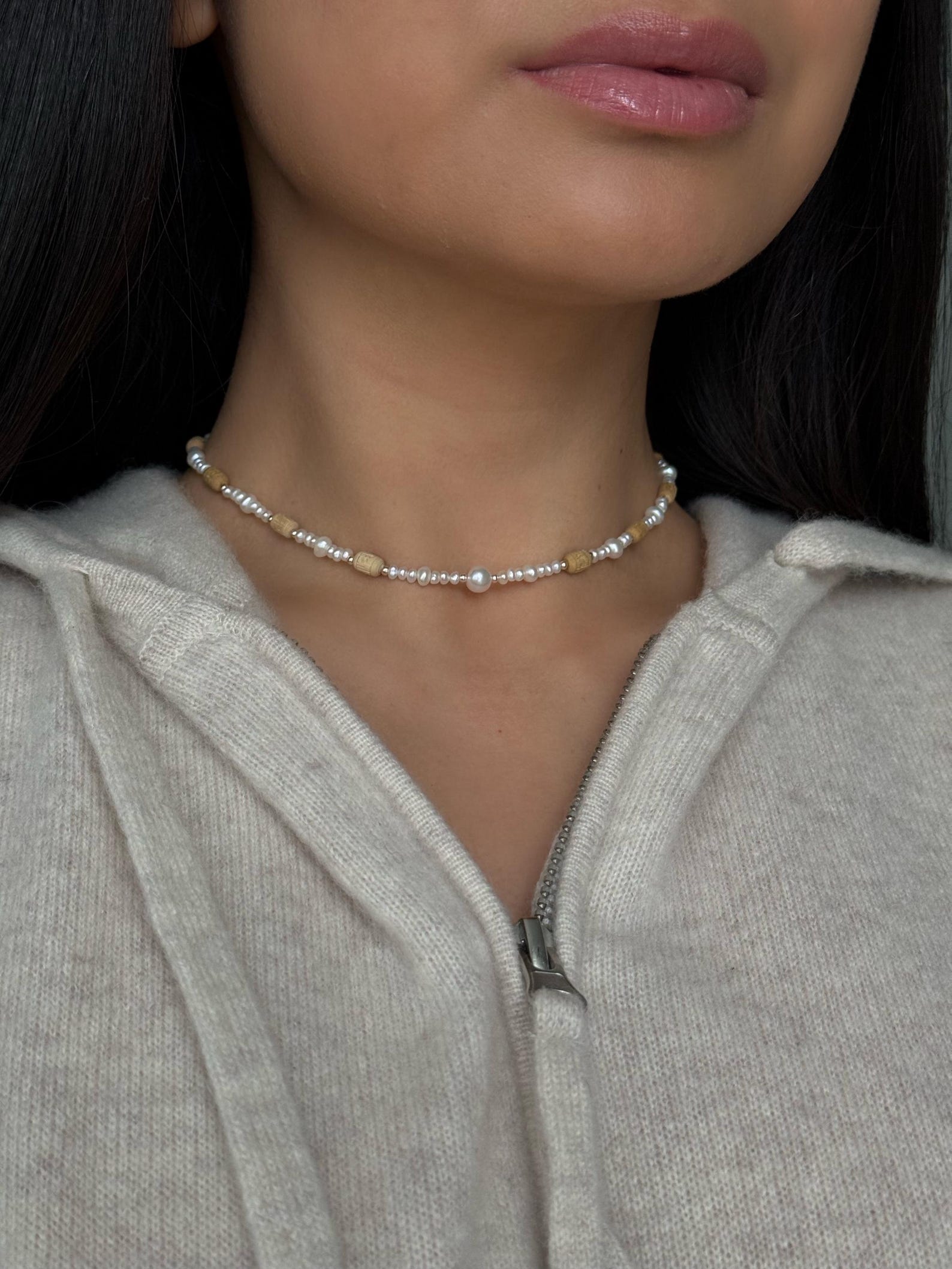 Spiritual Pearl & Tulsi Choker Necklace With Tulasi Beads With ‘radhe ...