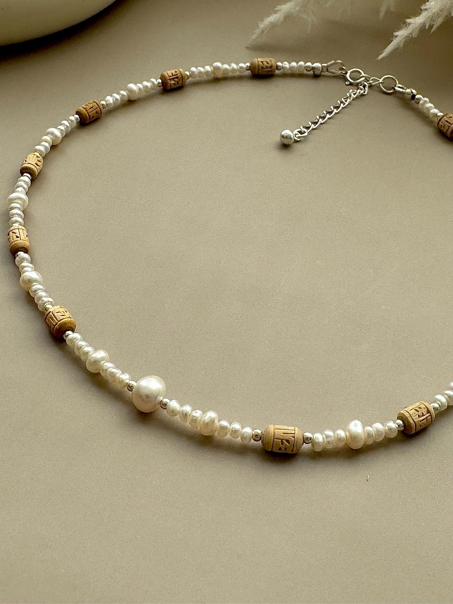 Spiritual Pearl & Tulsi Choker Necklace With Tulasi Beads With ‘radhe ...