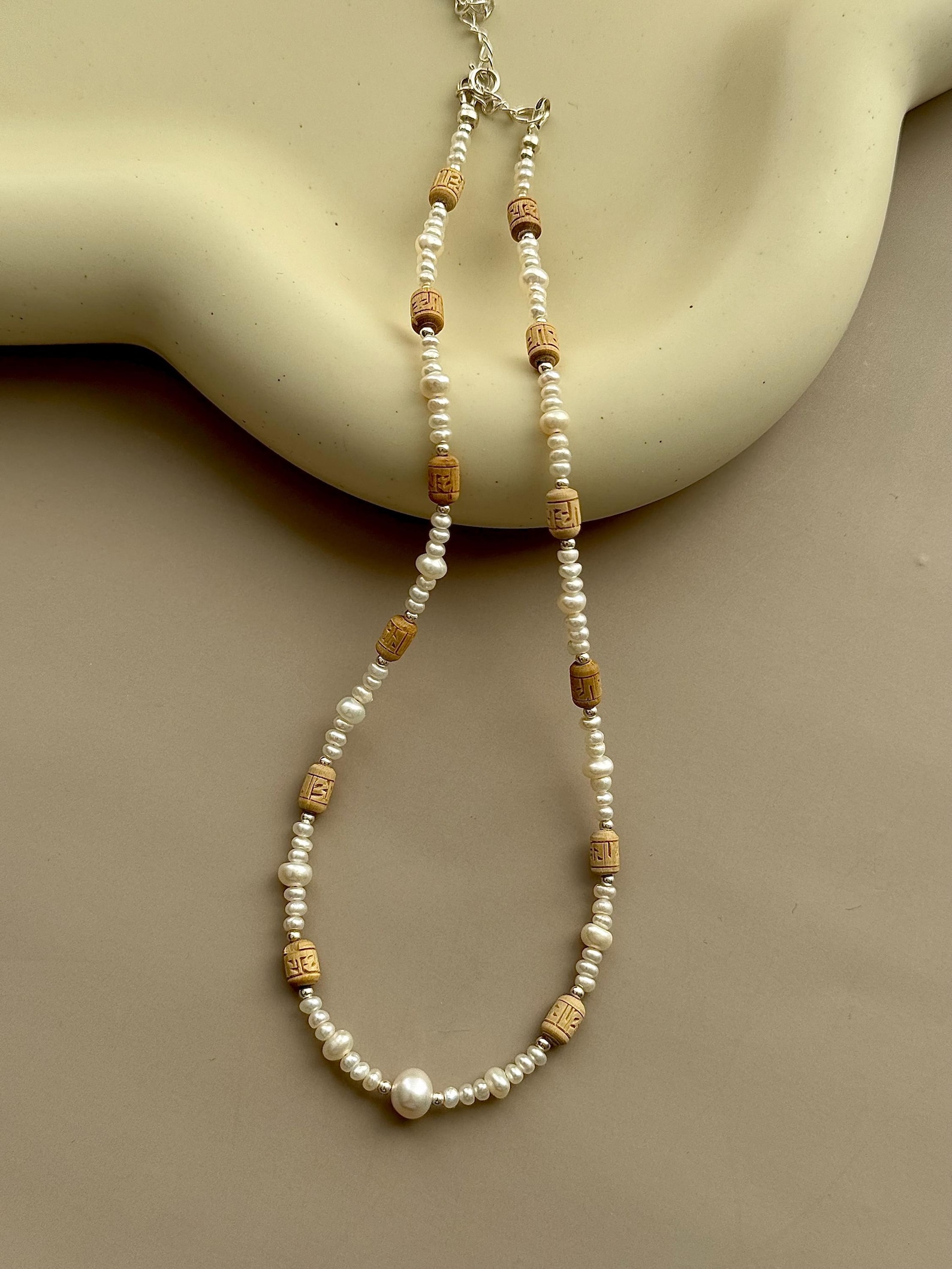 Spiritual Pearl & Tulsi Choker Necklace With Tulasi Beads With ‘radhe ...