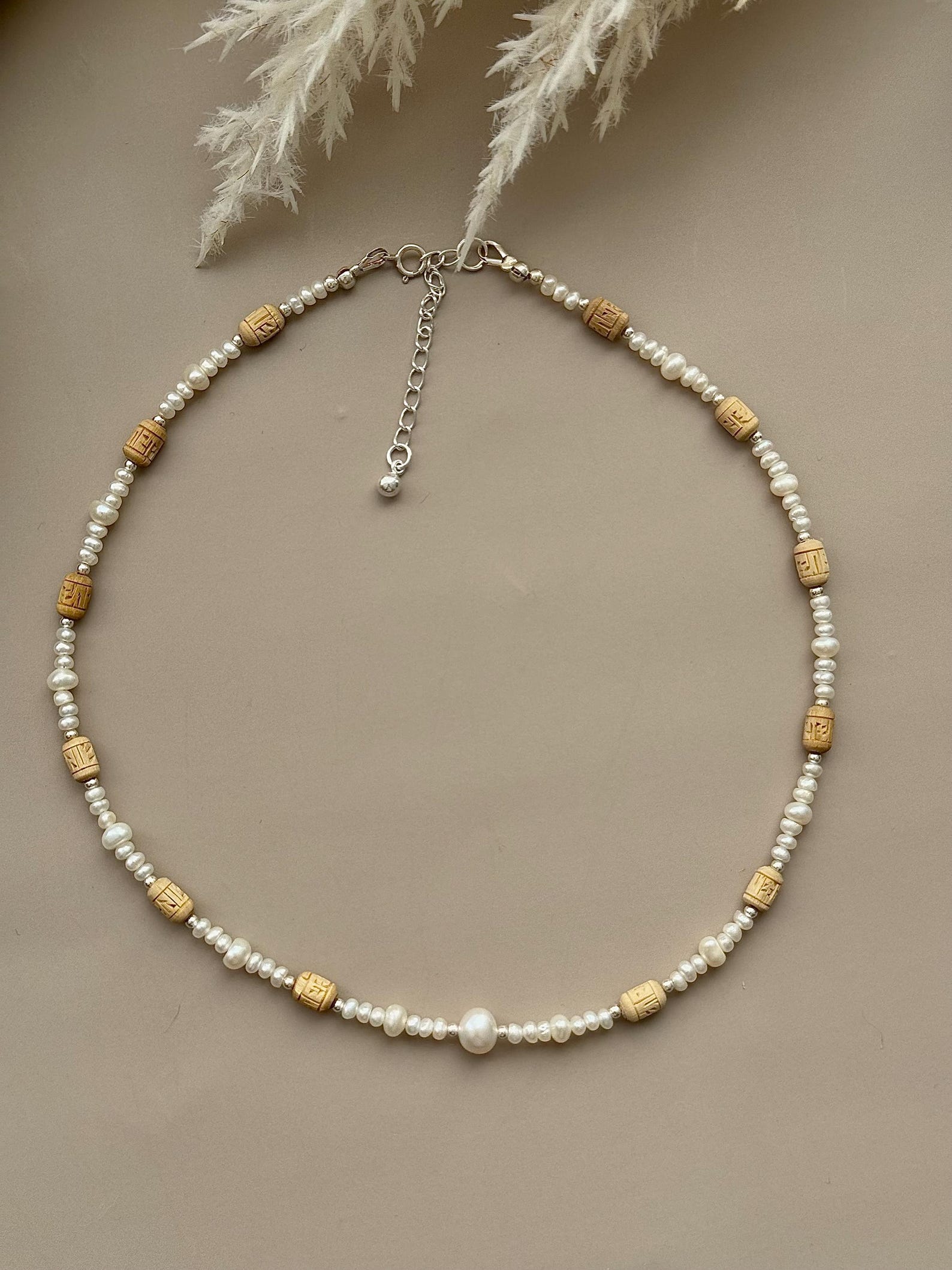 Spiritual Pearl & Tulsi Choker Necklace With Tulasi Beads With ‘radhe ...
