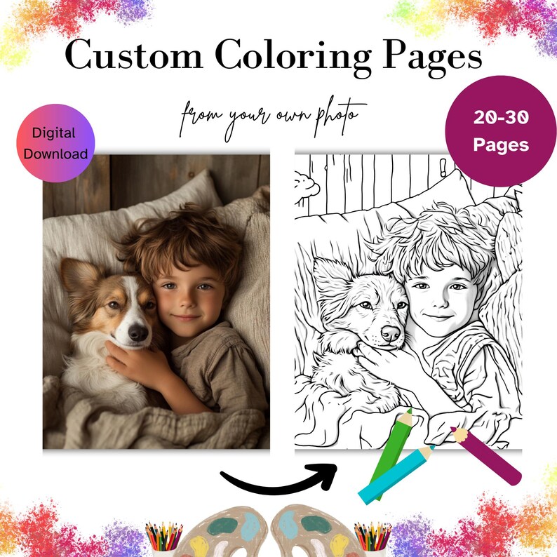 Personalized Coloring Pages From Photo 20-30 Photos Custom Coloring ...
