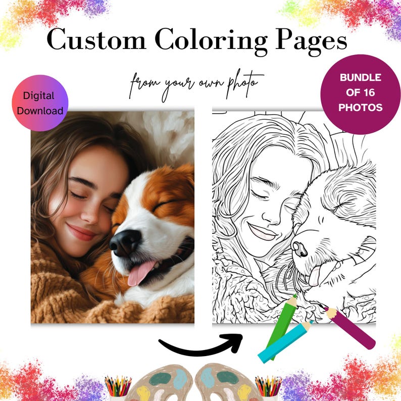 Personalized Photo Coloring Page, Custom Portrait Gift (digital ...