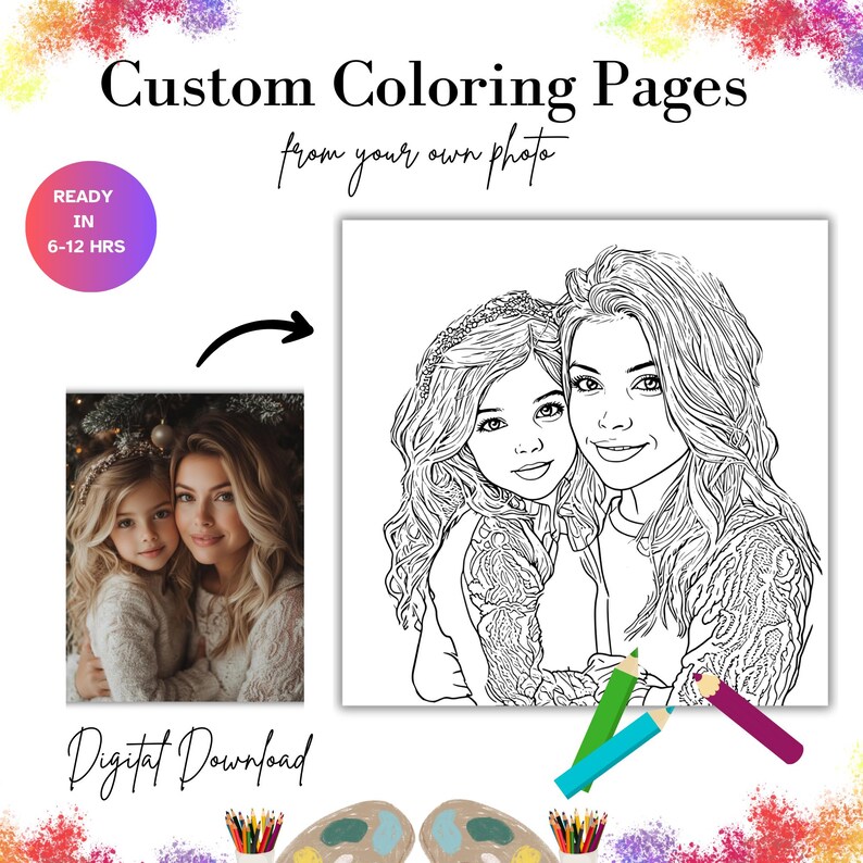 Custom Coloring Pages From Photo (2 Photos) Personalized Photo to ...