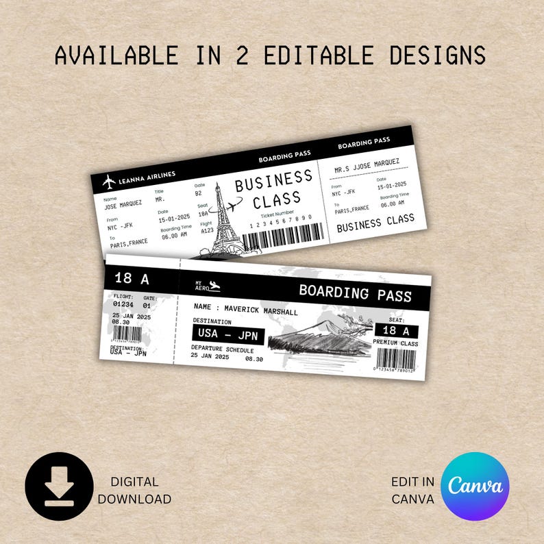 Personalized Boarding Pass Template Printable Plane Ticket Design ...
