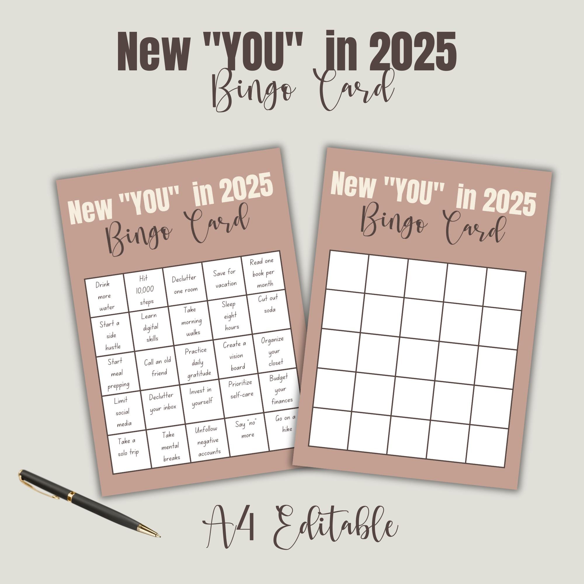 Printable Bingo Card Template, 2025 New You Bingo Card, New Year's ...