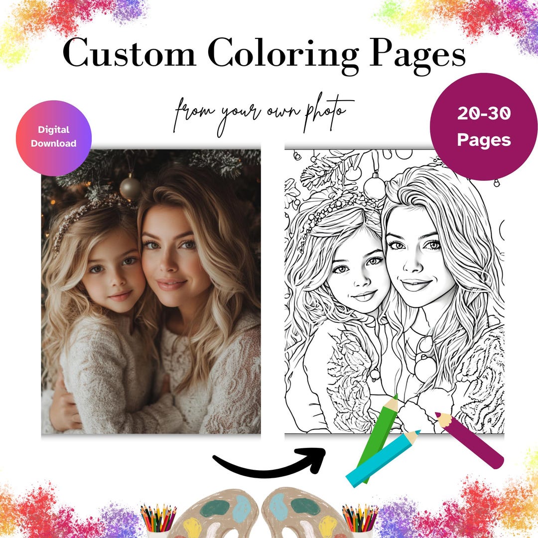 Personalized Photo Coloring Book – Custom Portrait Gift (digital ...