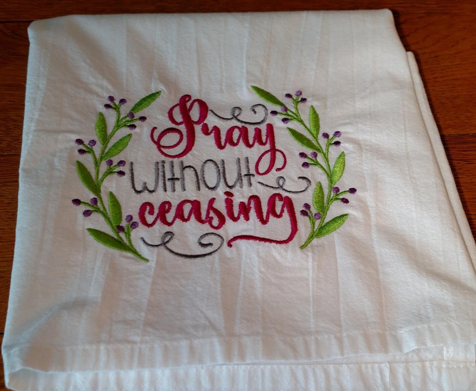 Embroidered Christian Flour Sack Towel: Pray Without Ceasing - Etsy