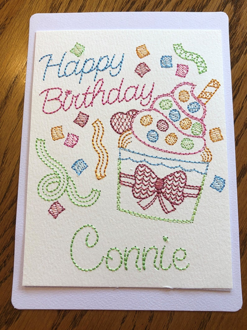Personalized Embroidered Birthday Card, Machine Embroidery, Card and ...