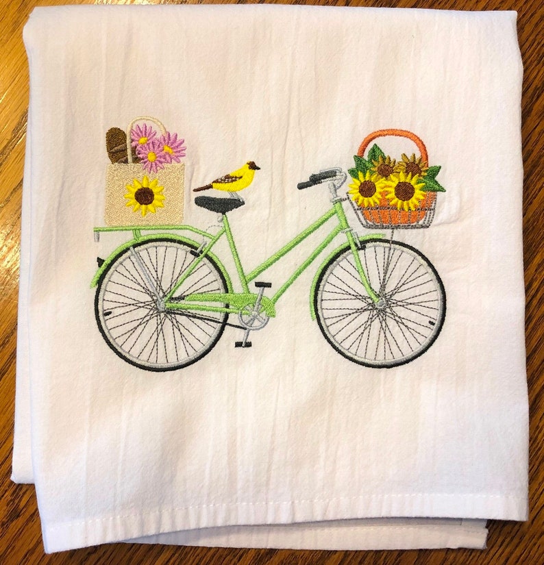 Summer Bicycle Embroidered Tea Towel Dish Towel Flour Sack - Etsy