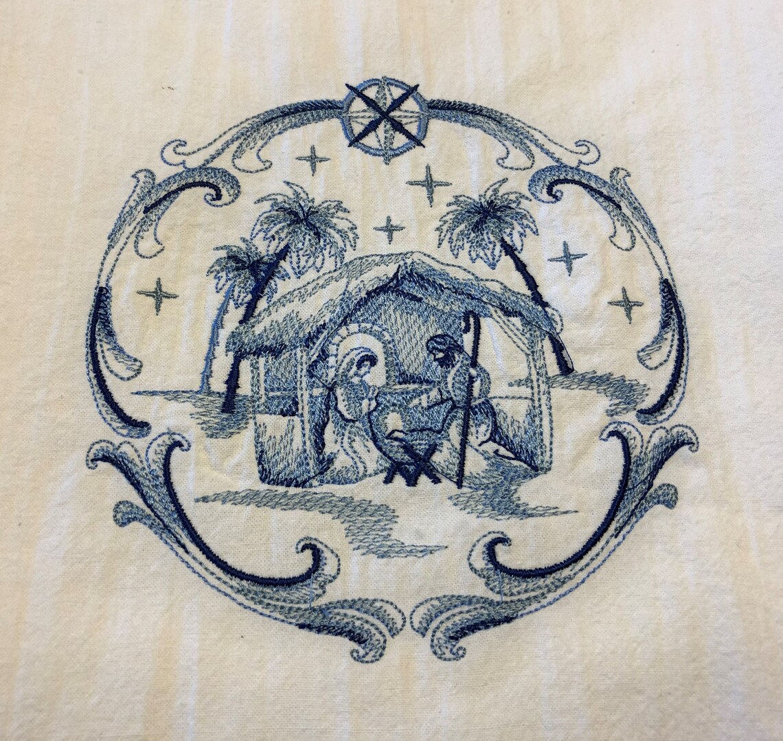 Blue Delft Nativity Scene Embroidered Flour Sack Towel - Etsy