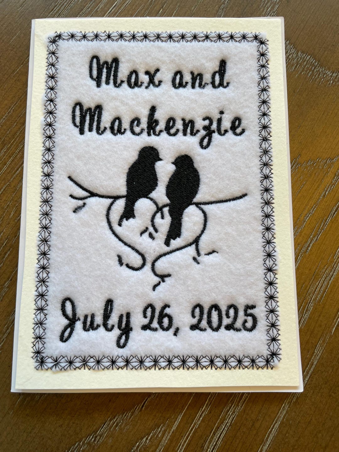 Custom Embroidered Wedding Card: Lovebirds, Names & Date - Etsy