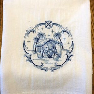 Blue Delft Nativity Scene Embroidered Flour Sack Towel - Etsy