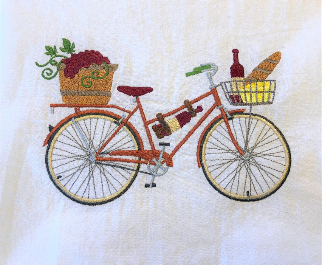 Wine O'clock Embroidered Bicycle Flour Sack Towel: Personalized Kitchen ...