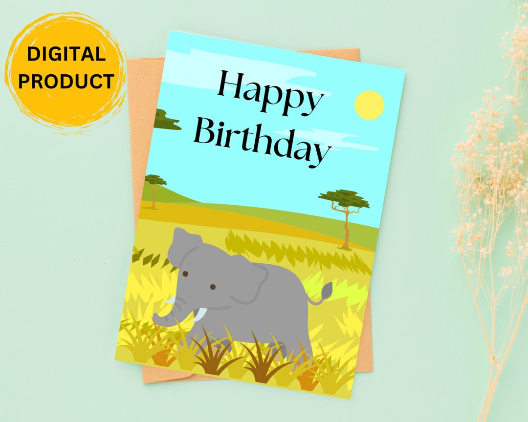 Elephant Happy Birthday Card - Etsy